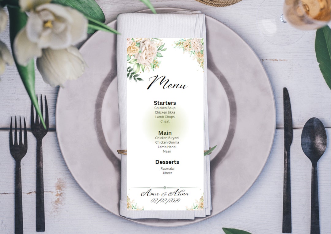 Nikkah Menu Card Template Wedding Menu Card Template Digital Menu Card ...