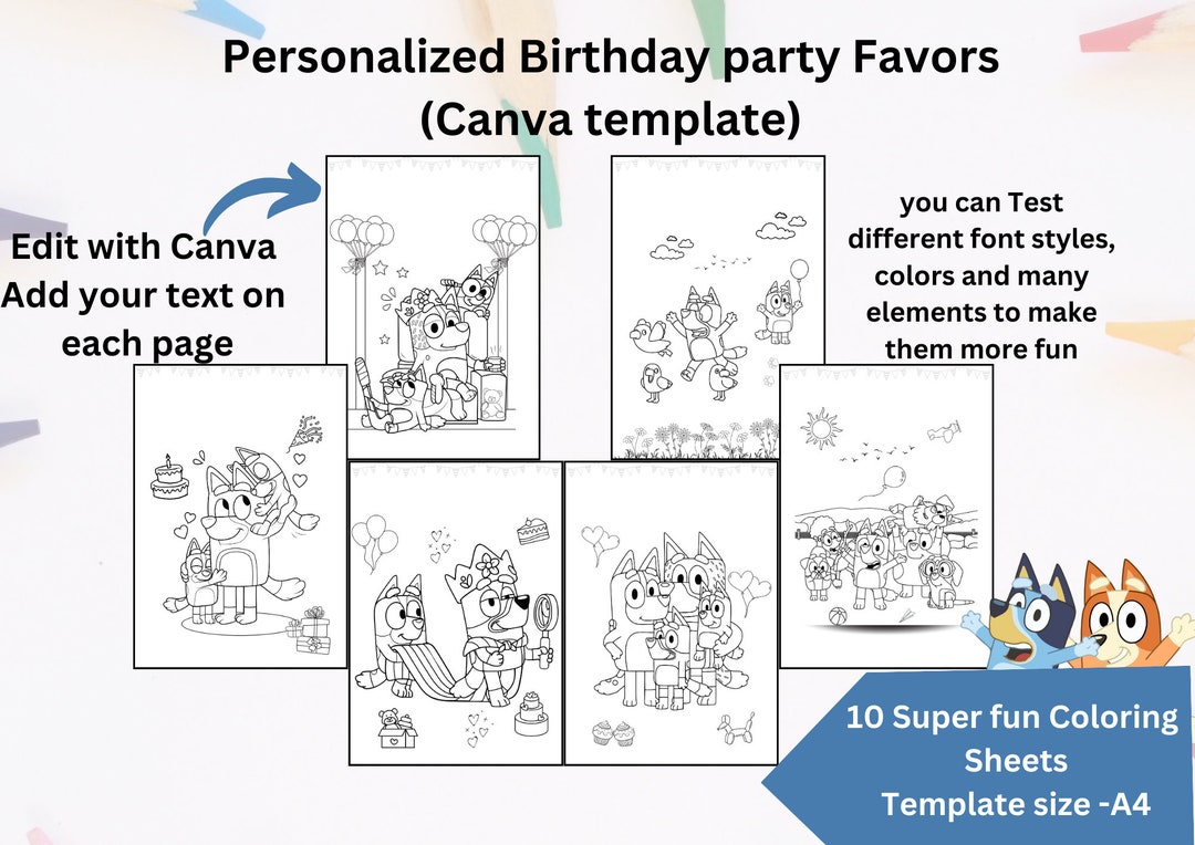10 Personalized Bluey Coloring Sheet Coloring Pages Customizable Canva ...