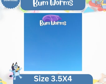 Blue Party Favor Bum Worms Digital Download Bluey Blue Dog DIY ...