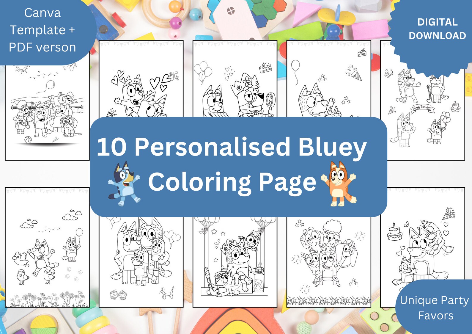 10 Personalized Bluey Coloring Sheet Coloring Pages Customizable Canva ...