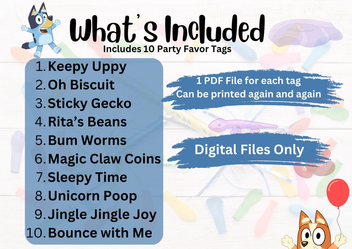 10 Bluey Birthday Party Favor Bundle Granny Glasses Sticky Gecko Keep ...