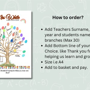Teacher Gift, Personalised Teacher Appreciation Gift, Fingerprint Tree ...