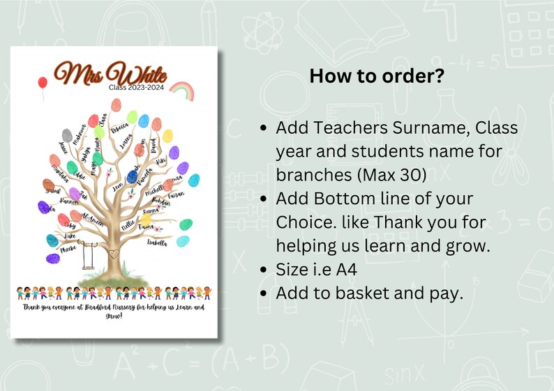 Teacher Gift, Personalised Teacher Appreciation Gift, Fingerprint Tree ...