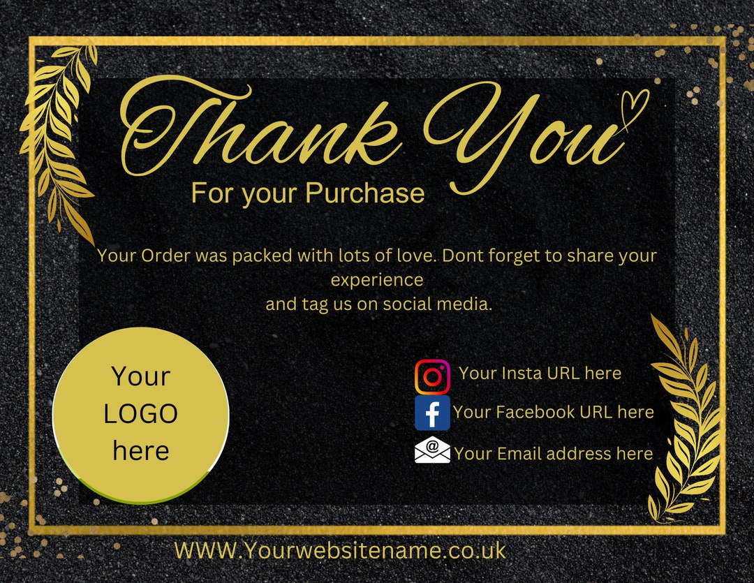 Business Thank You Card Black and Gold Thank You Cards Business Card ...