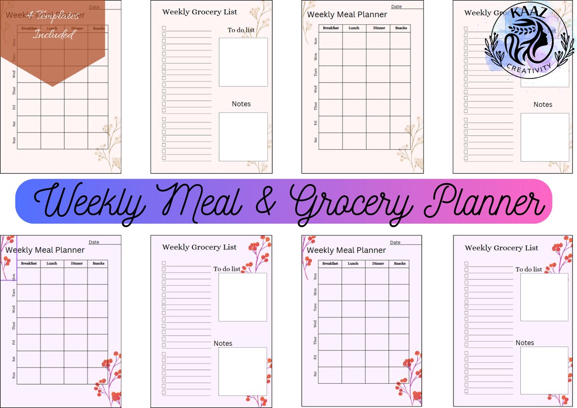 Weekly Meal Planner and Grocery List, Printable Meal Planner, Meal ...