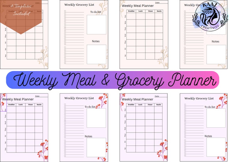 Weekly Meal Planner and Grocery List, Printable Meal Planner, Meal ...