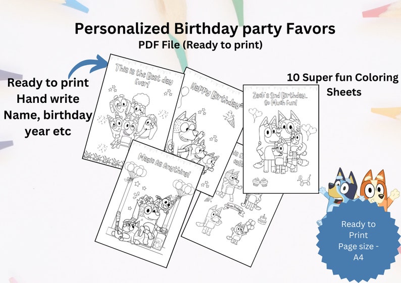 10 Personalized Bluey Coloring Sheet Coloring Pages Customizable Canva ...