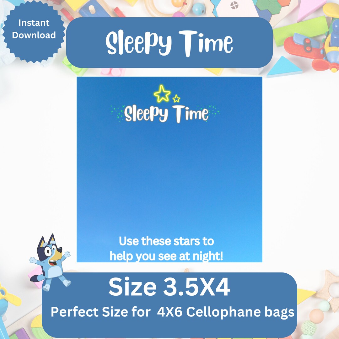 Bluey Party Favor Sleepy Time Digital Download Blue Dog DIY Printable ...