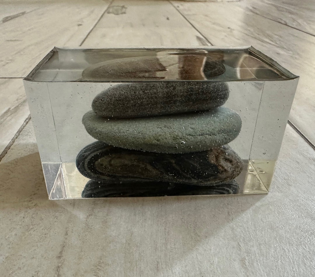 Cairn/stacked Beach Stone -epoxy Resin Cube - Etsy
