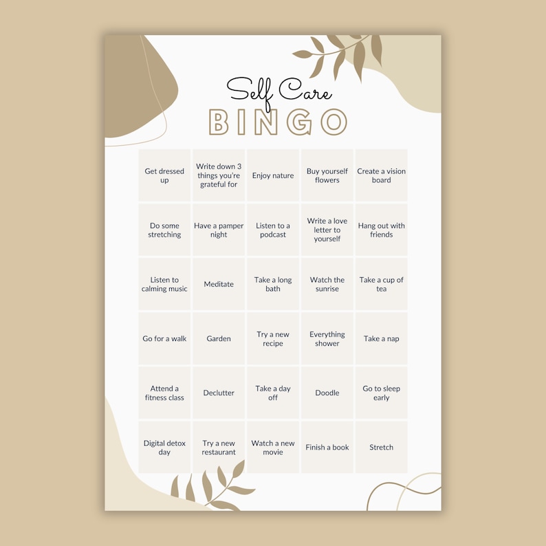Self-care BINGO for Wellness, PRINTABLE, Mental Health, and Relaxation ...