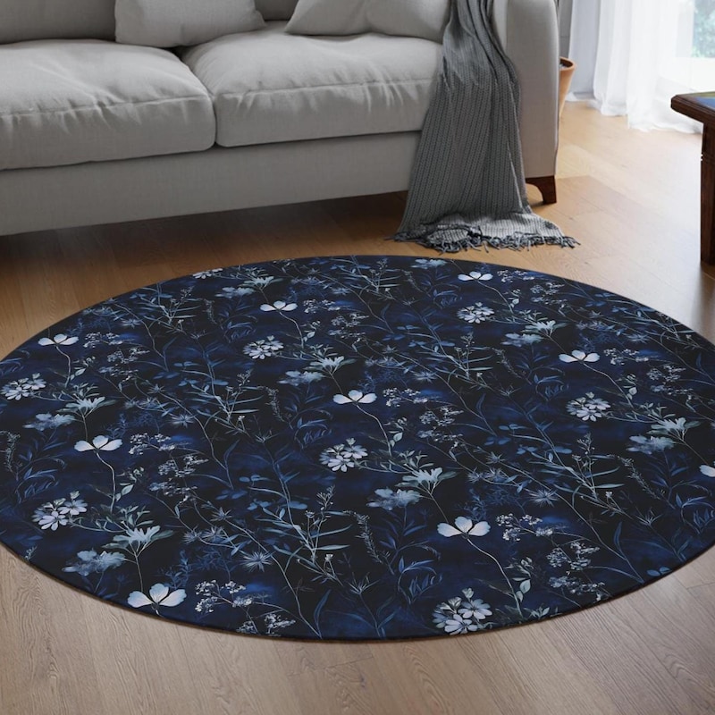 Blue Round Rug - Etsy