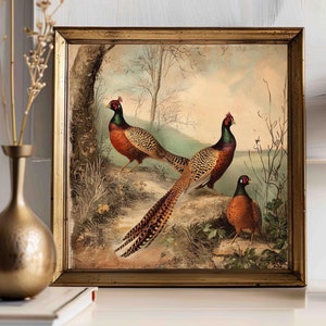 Vintage Pheasant Wildlife Hunter Cabin Decor Print, Fall Accent, Rustic ...