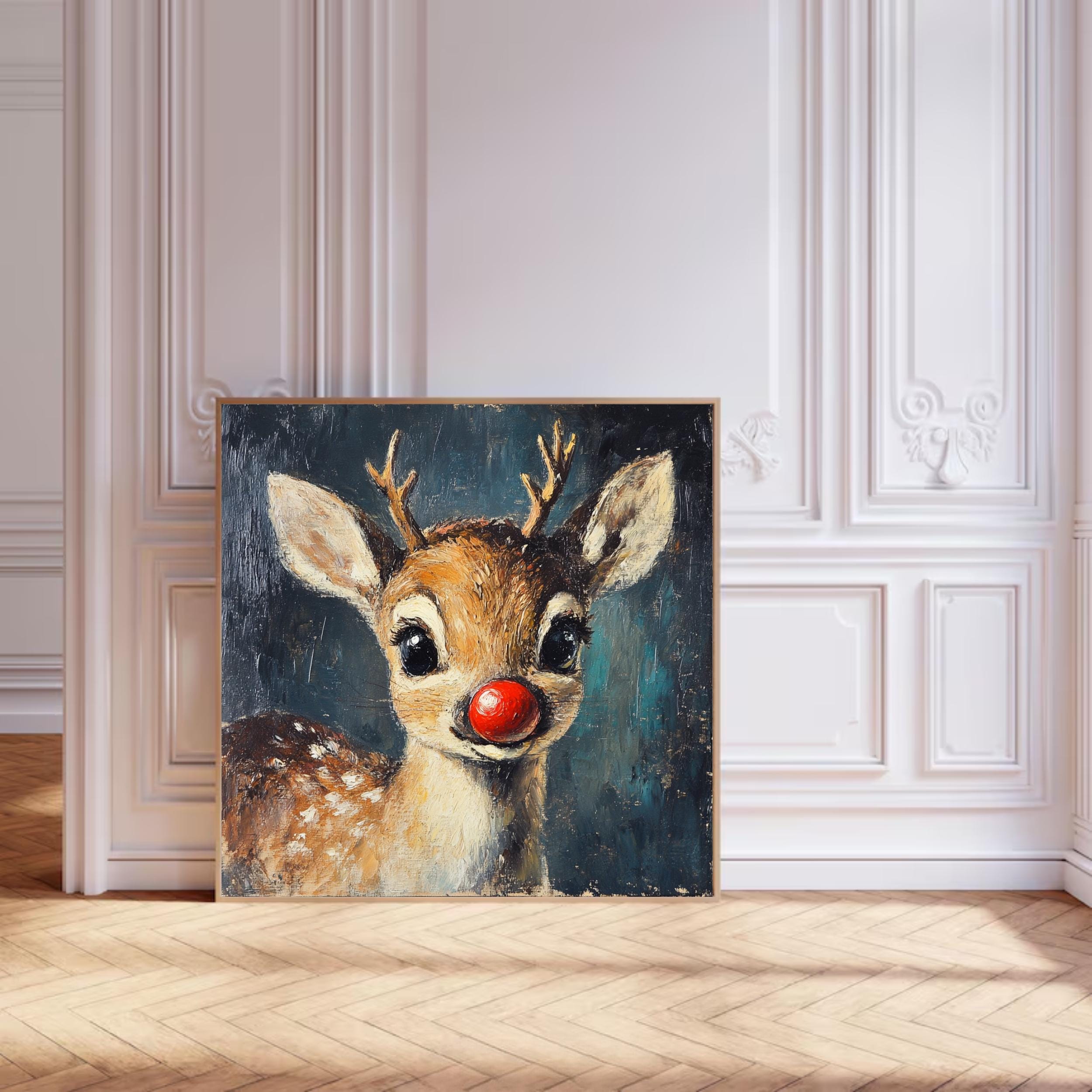 Vintage Rudolph Reindeer Art Print, Cute Print, Whimsical Deer ...