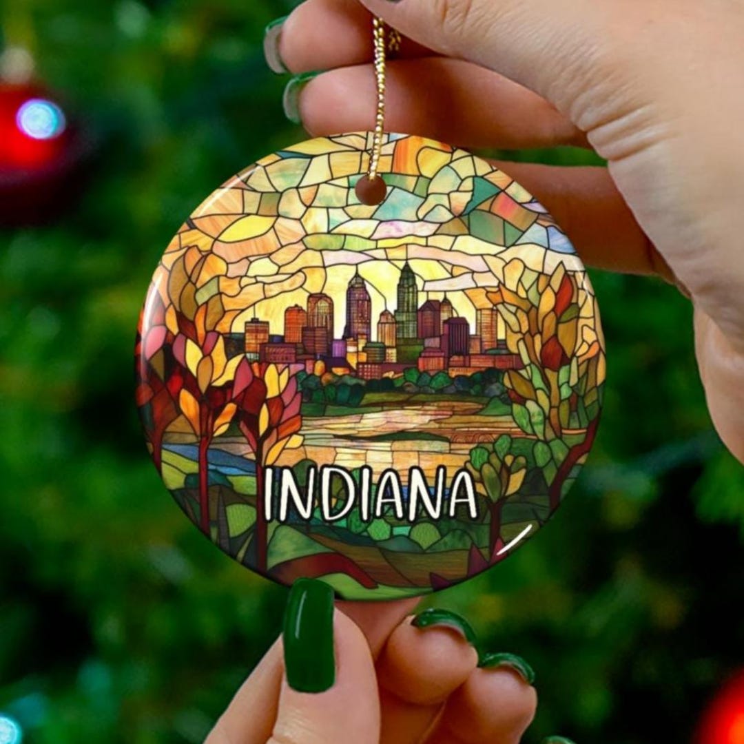 Custom Indiana Ornament |faux Stained Glass |unique Souvenir |vacation ...