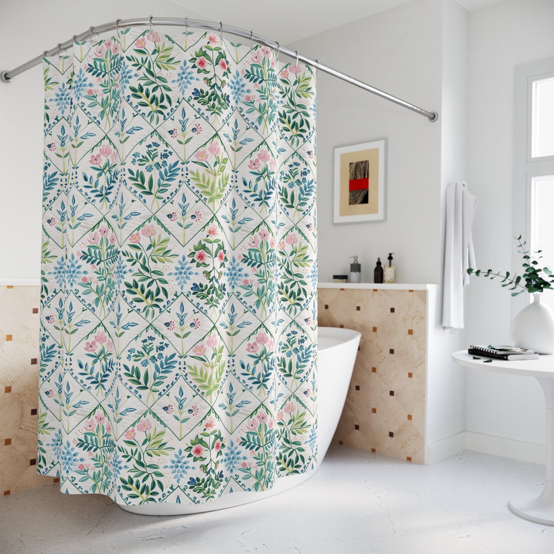 Preppy Shower Curtain | Grand Millennial Bathroom Decor | Girly Floral ...