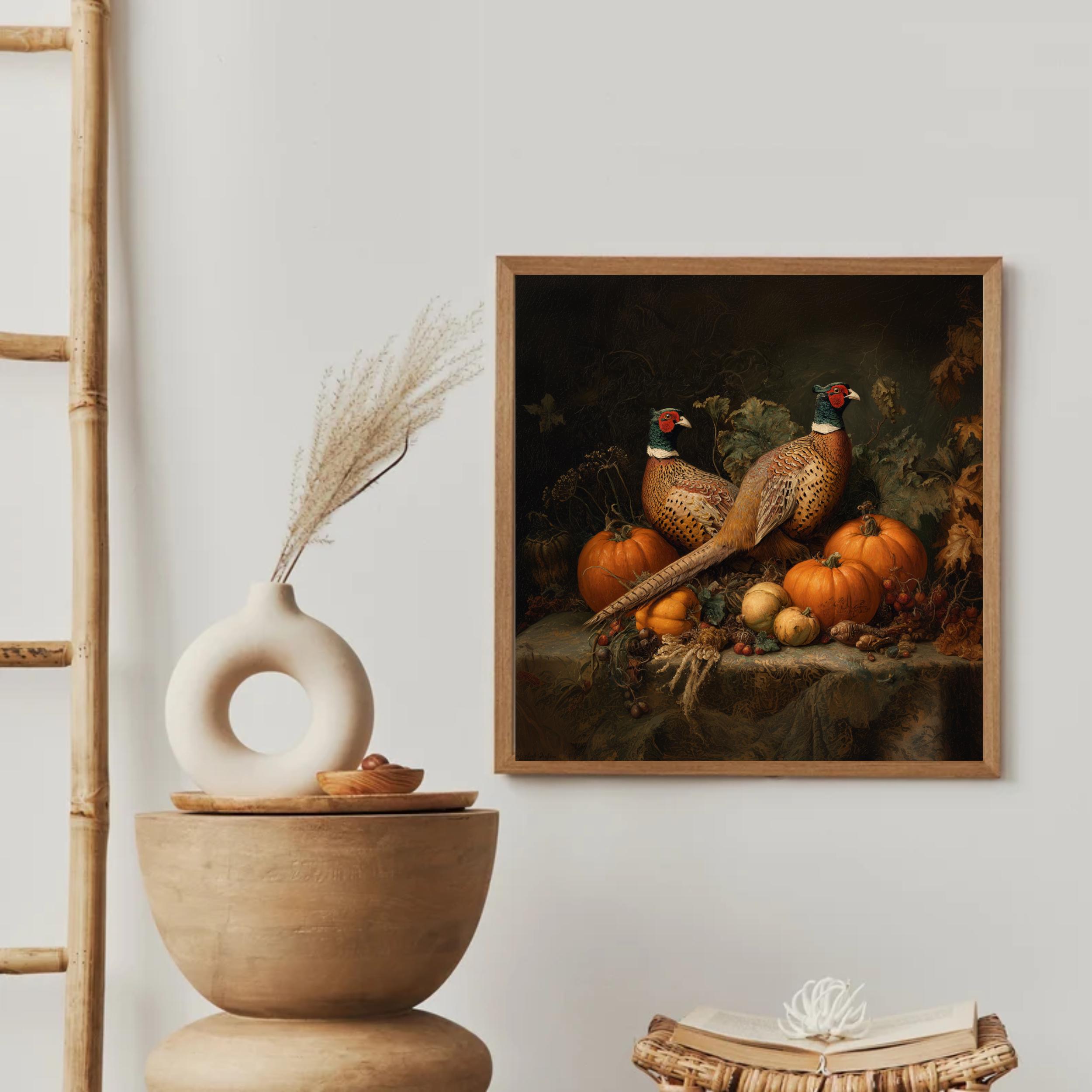 Vintage Pheasant Wildlife Hunter Cabin Decor Print, Pumpkin Fall Accent ...