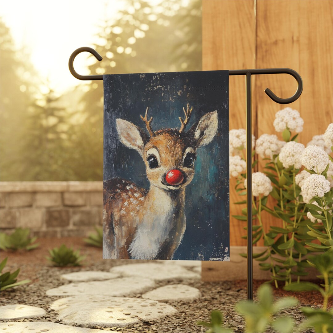 Vintage Rudolph Reindeer Garden Flag, Cute Print, Whimsical Deer ...