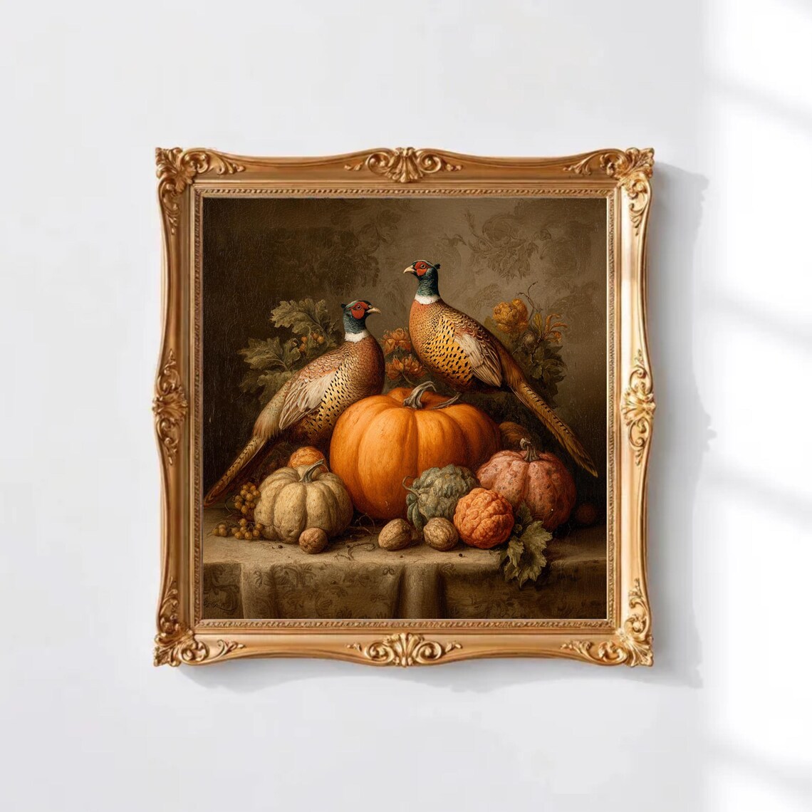 Vintage Pheasant Wildlife Decor Print, Pumpkin Fall Accent, Rustic ...