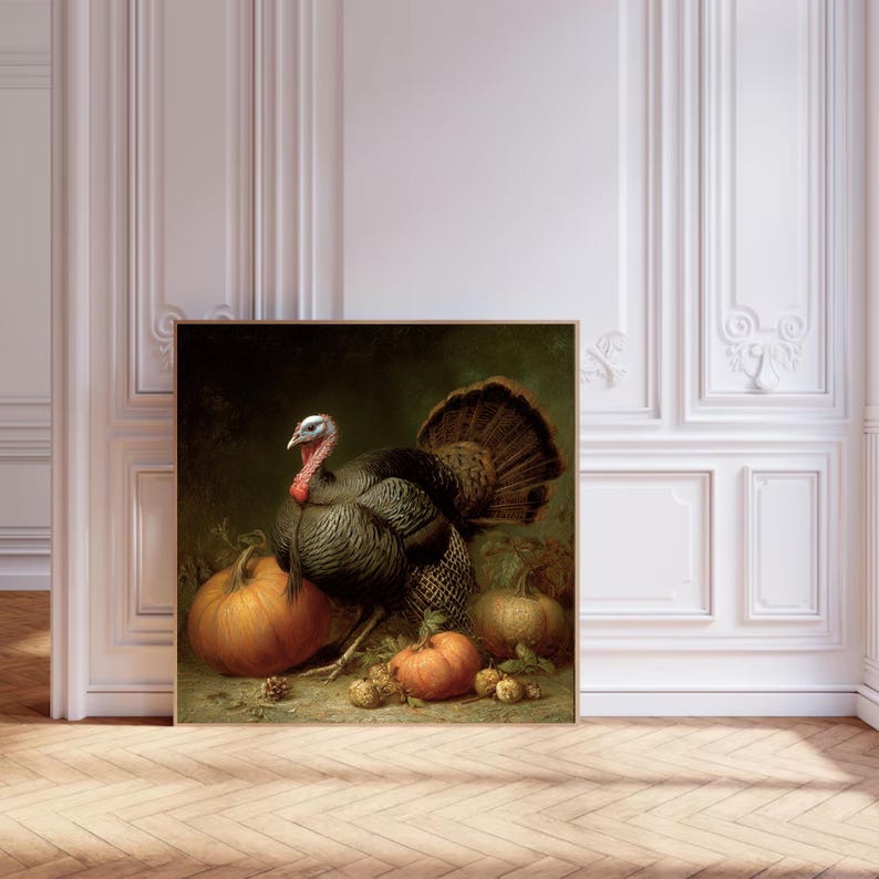 Vintage Turkey and Pumpkins Print, Wildlife Hunter Cabin Decor, Fall ...