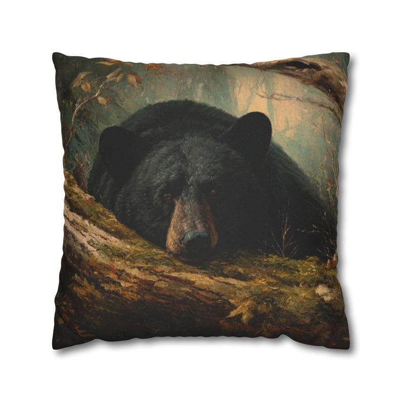 Vintage Black Bear Wildlife Throw Pillow Cover, Hunter Cabin Decor ...