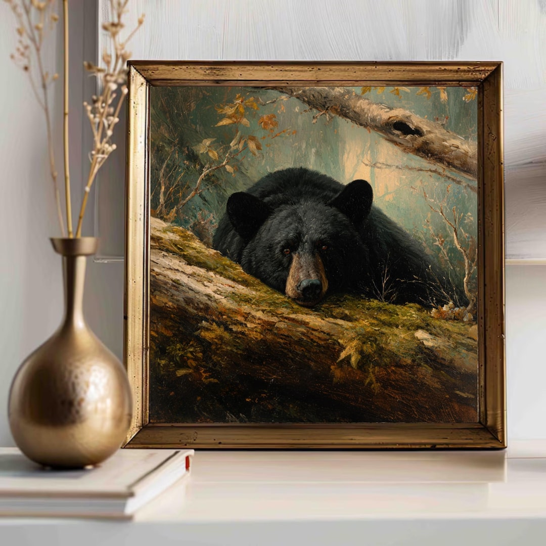 Vintage Black Bear Wildlife Hunter Cabin Decor Print, Fall Accent ...