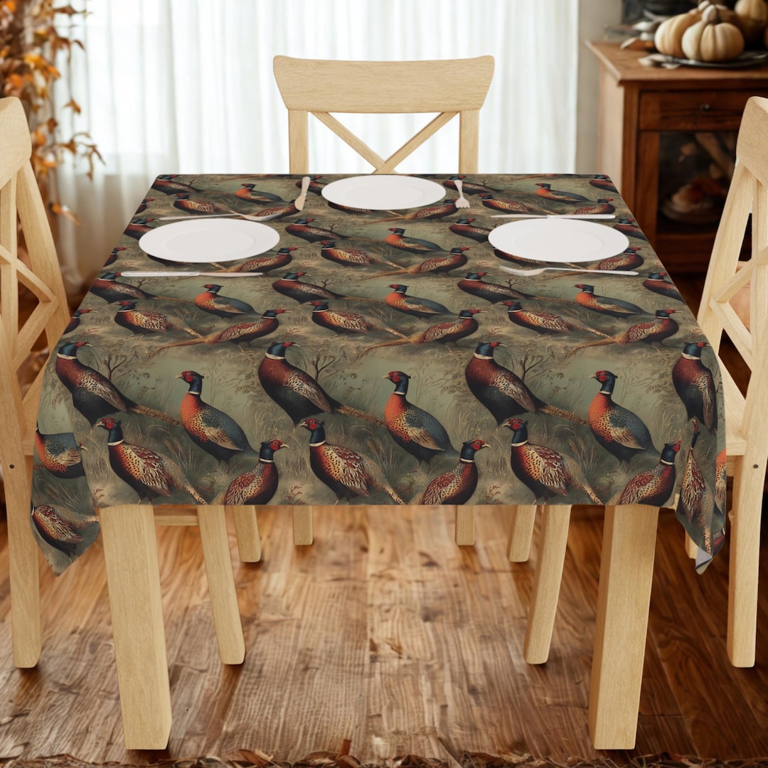 Vintage Thanksgiving Tablecloth, Fall Pheasants, Rustic Cabin Festive ...
