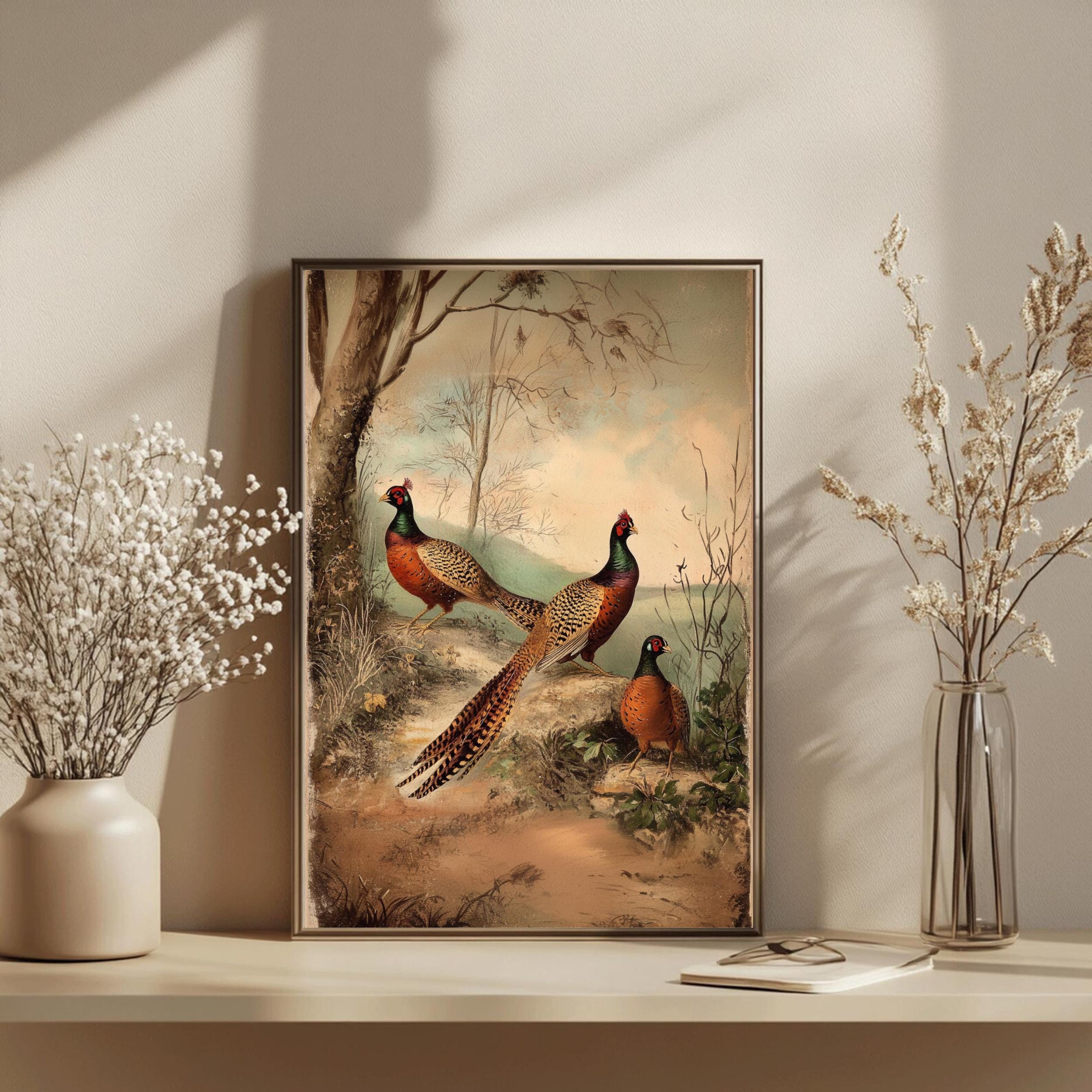 Vintage Pheasant Wildlife Hunter Cabin Decor Print, Farmhouse Art, Fall ...