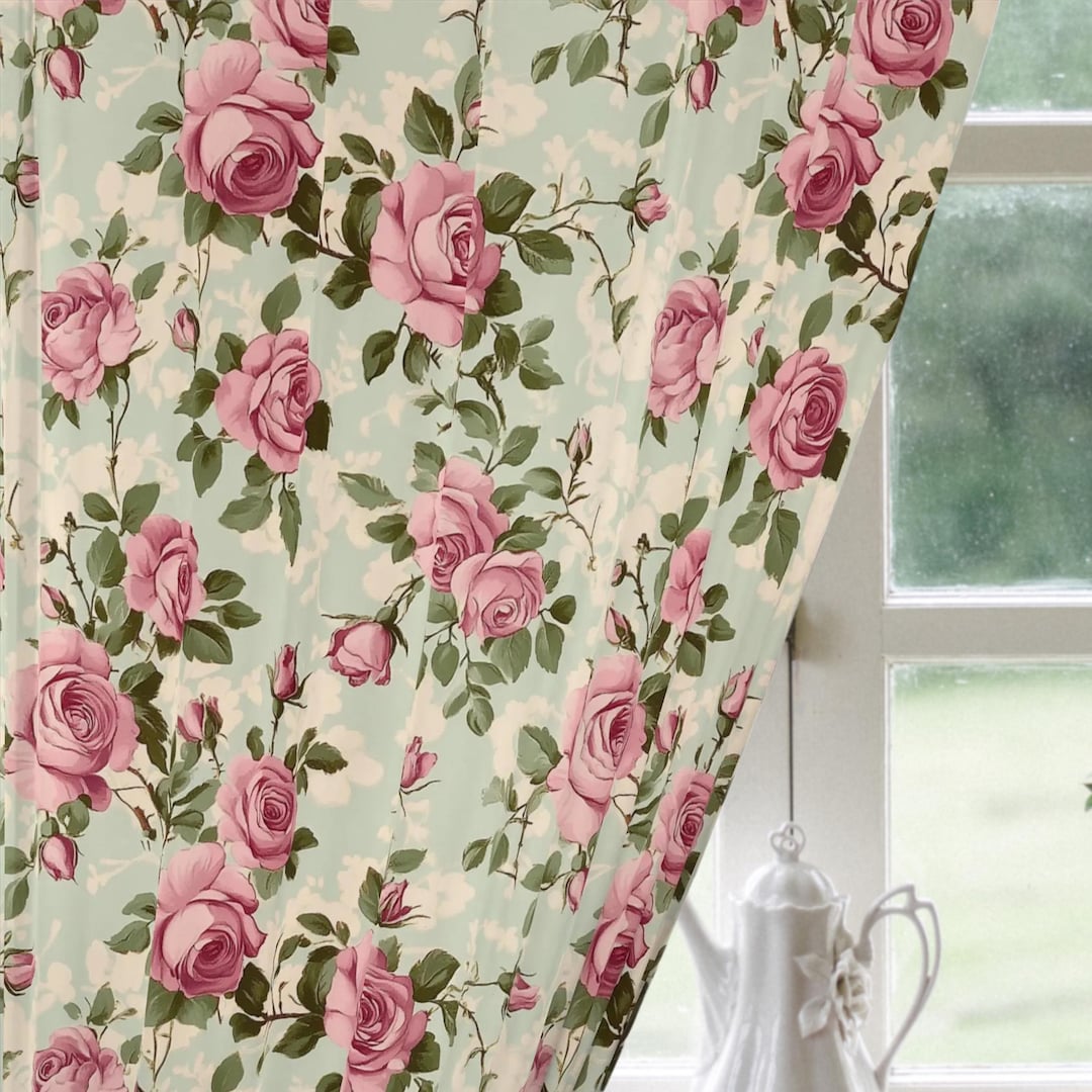 Vintage Pink Rose Blackout Curtains |floral Shabby Chic Window ...