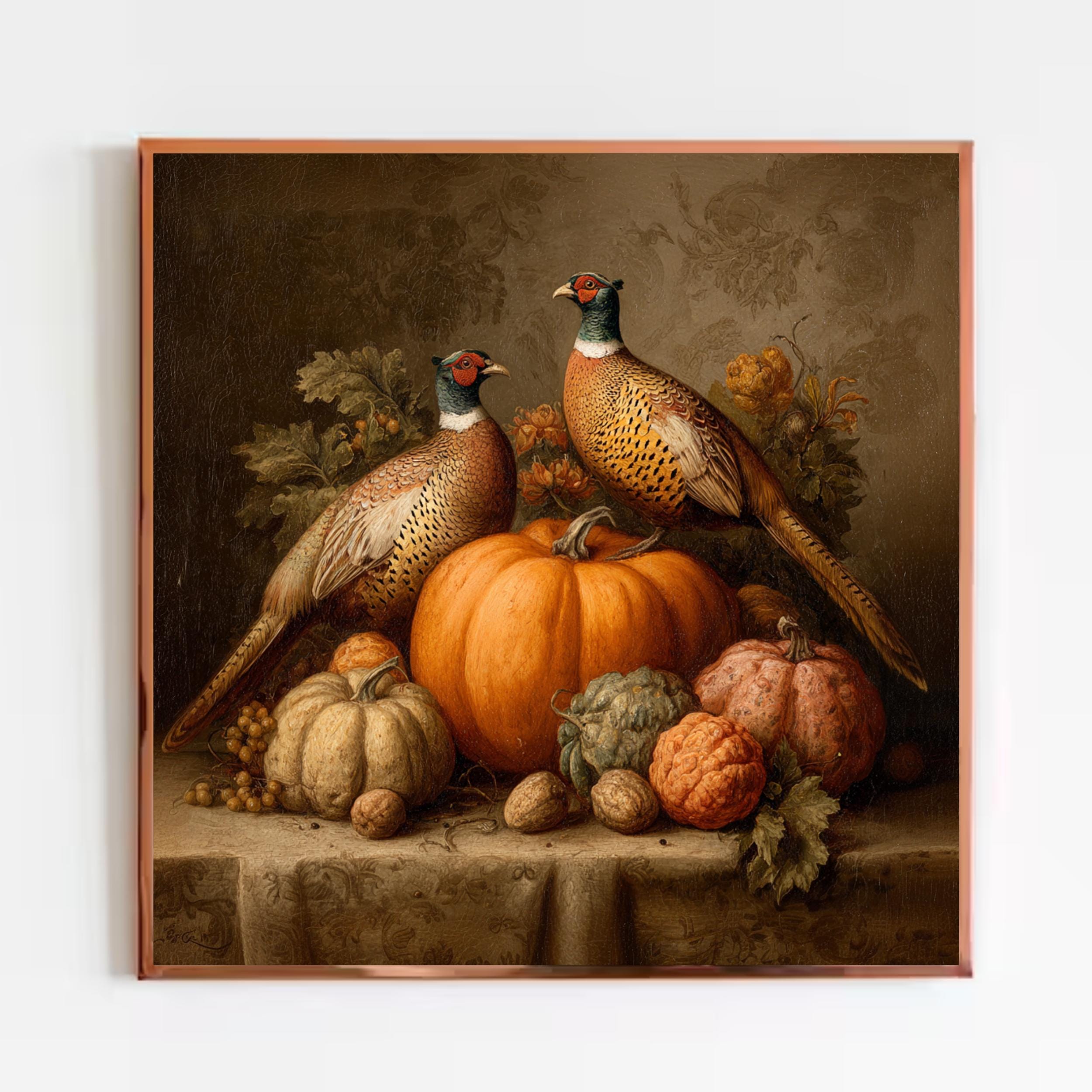 Vintage Pheasant Wildlife Decor Print, Pumpkin Fall Accent, Rustic ...