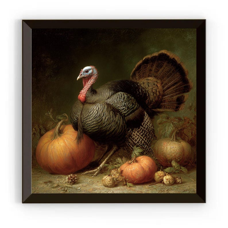 Vintage Turkey and Pumpkins Print, Wildlife Hunter Cabin Decor, Fall ...