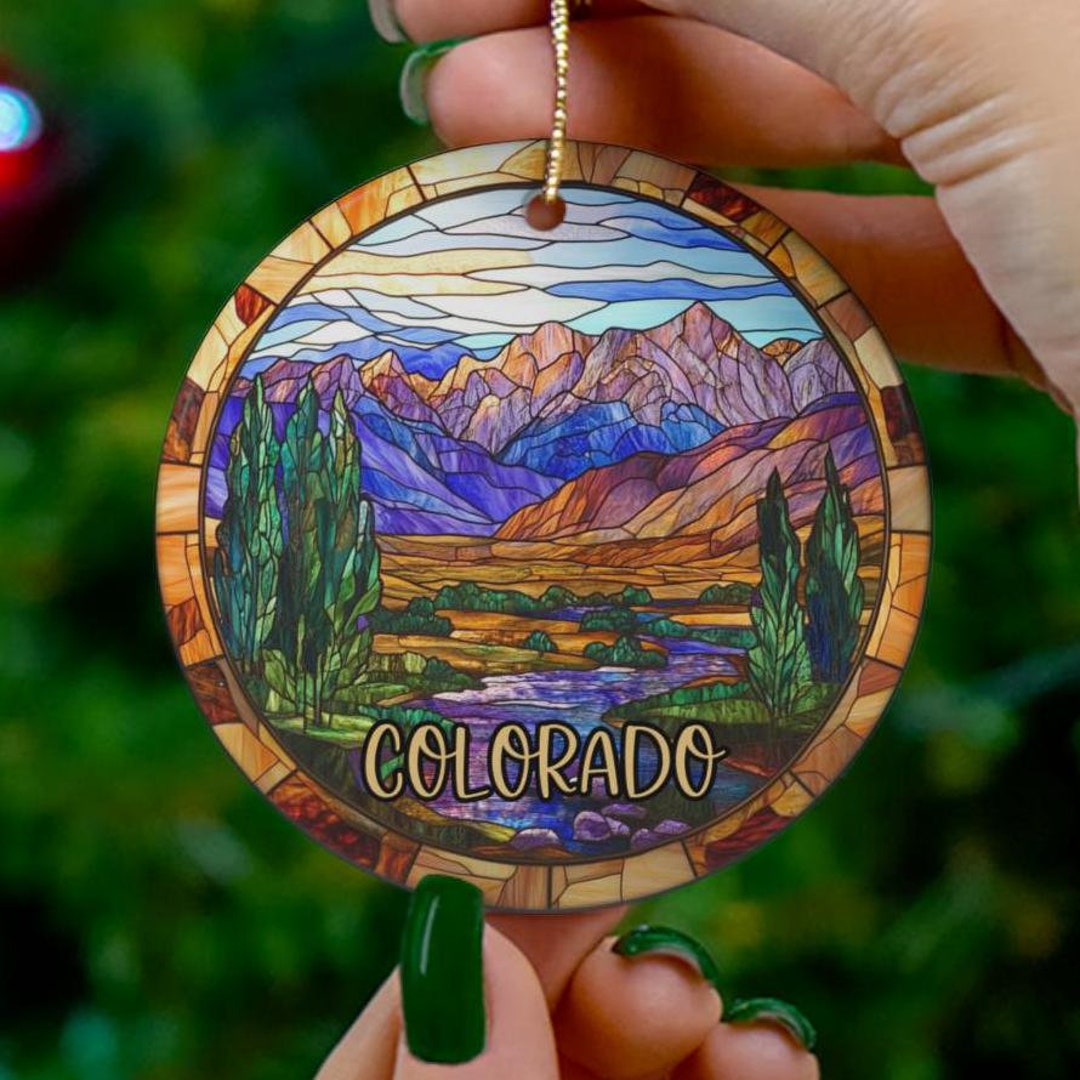 Custom Colorado Ornament faux Stained Glass unique Mountain Ceramic ...