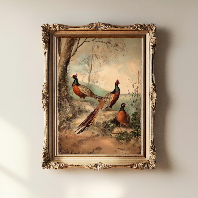 Vintage Pheasant Wildlife Hunter Cabin Decor Print, Fall Accent, Rustic ...