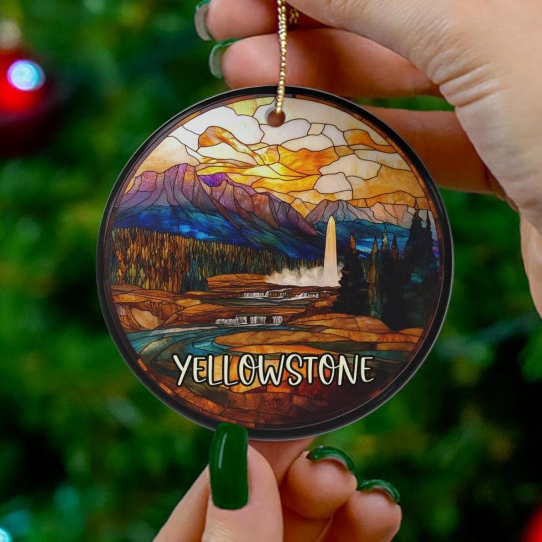 Custom Yellowstone Ornament faux Stained Glass unique Park Souvenir ...