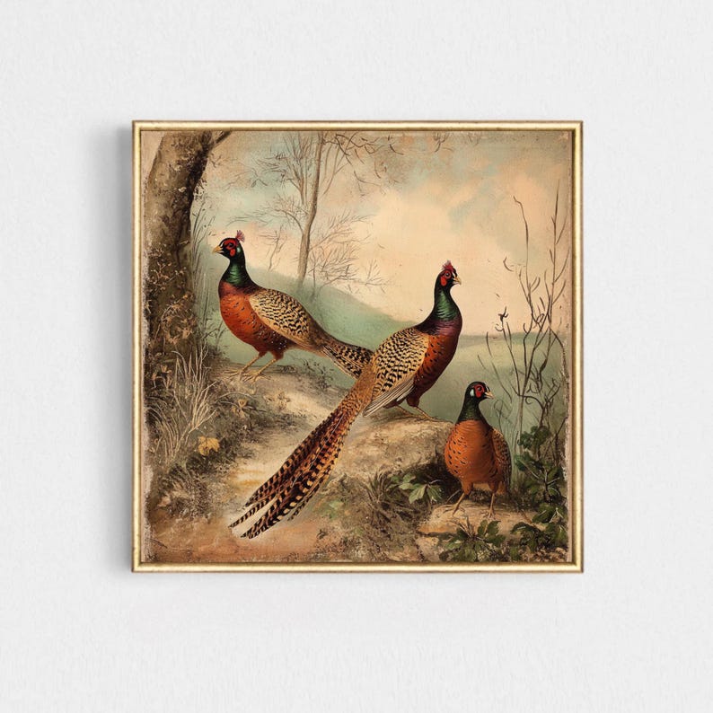 Vintage Pheasant Wildlife Hunter Cabin Decor Print, Fall Accent, Rustic ...