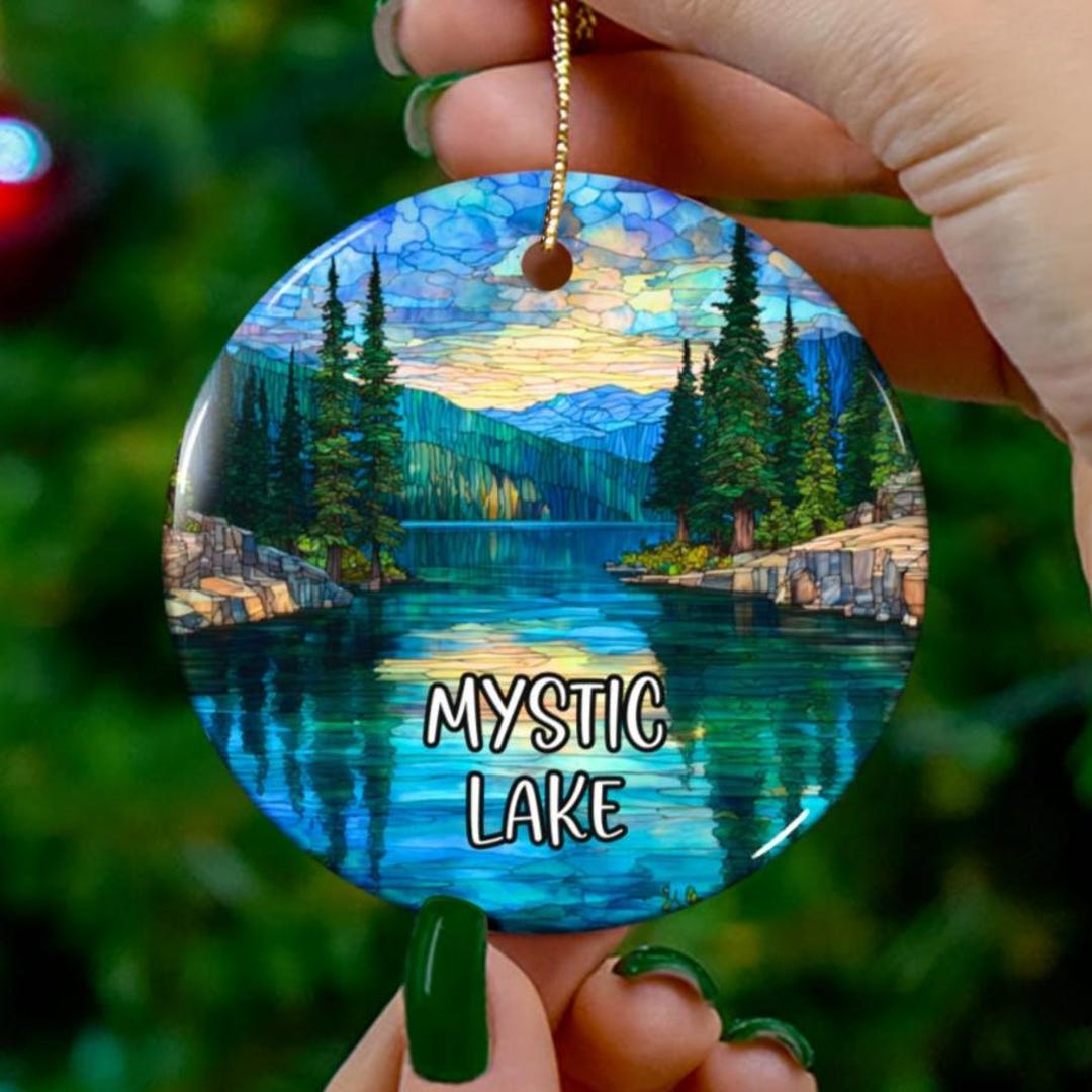 Custom Mystic Lake Montana Ornament | Faux Stained Glass |unique ...