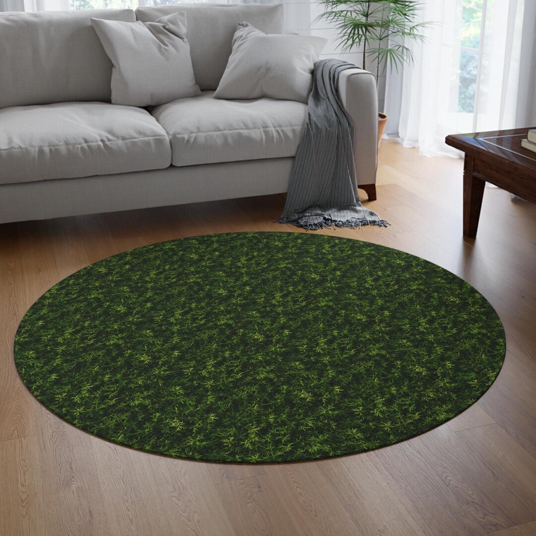 Round Moss Area Rug, Woodland-inspired Mossy Rug, 60-inch, Nature ...