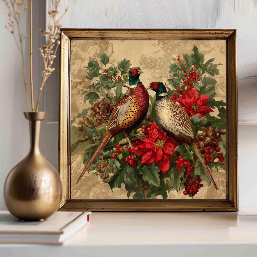 Vintage Christmas Pheasant Print, Fall Accent, Rustic Farmhouse Style ...