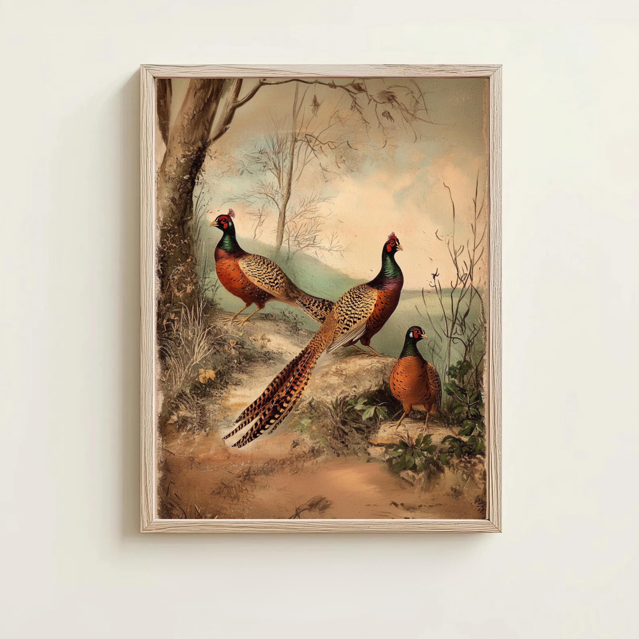 Vintage Pheasant Wildlife Hunter Cabin Decor Print, Farmhouse Art, Fall ...