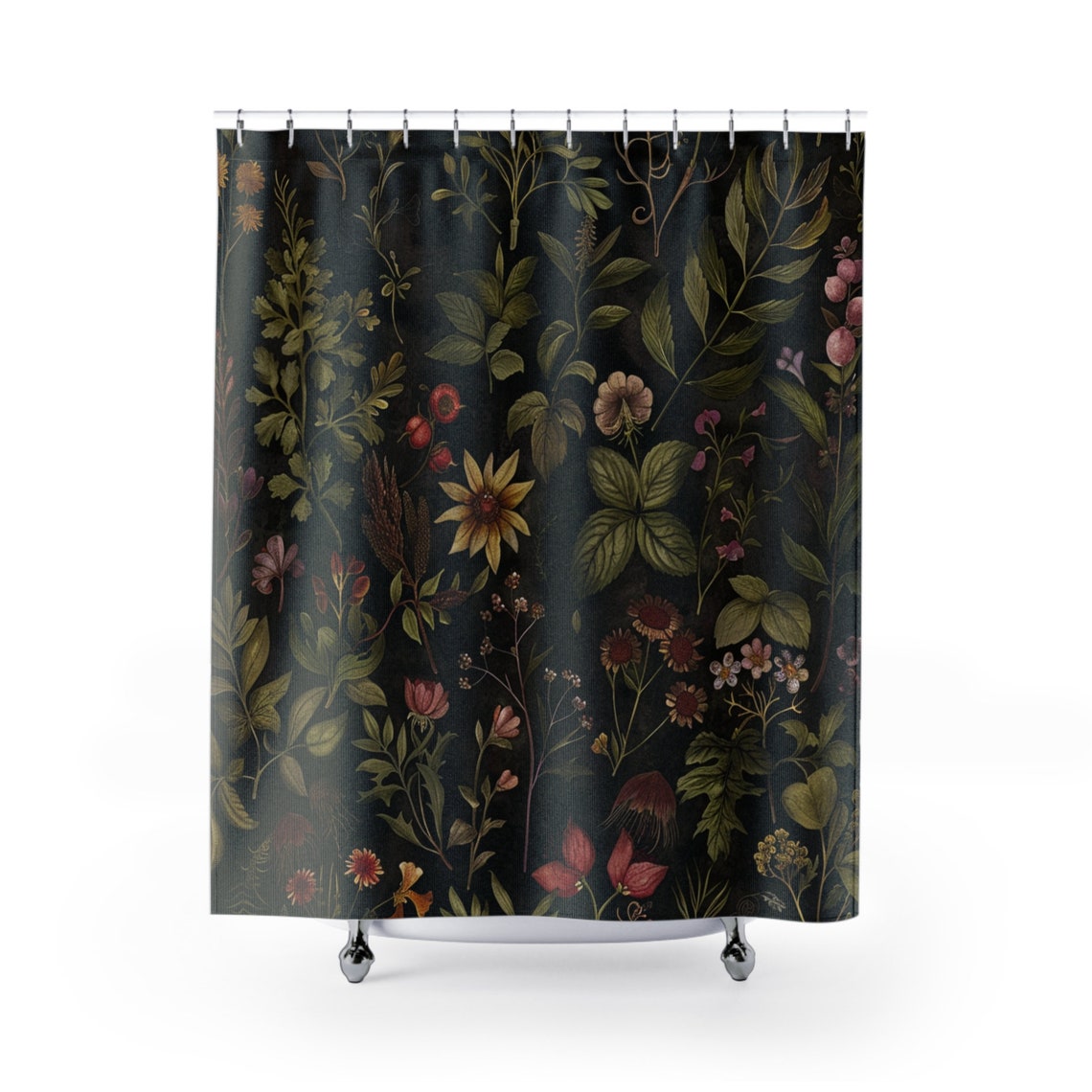 Dark Academia Cottagecore Black Shower Curtain Vintage Apothecary Herbs ...