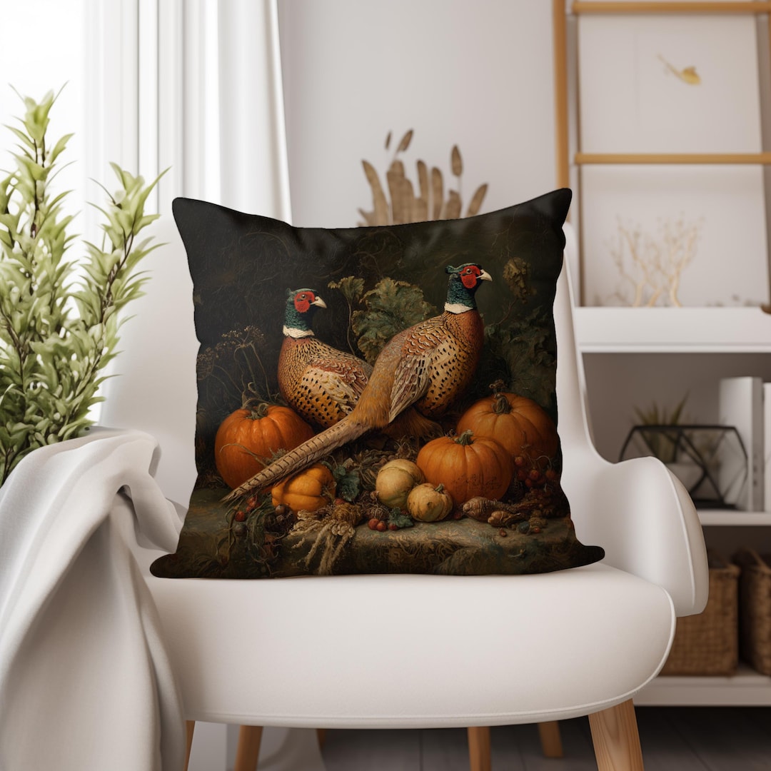 Vintage Pheasant Pumpkins Throw Pillow Cover -wildlife Cabin Decor ...