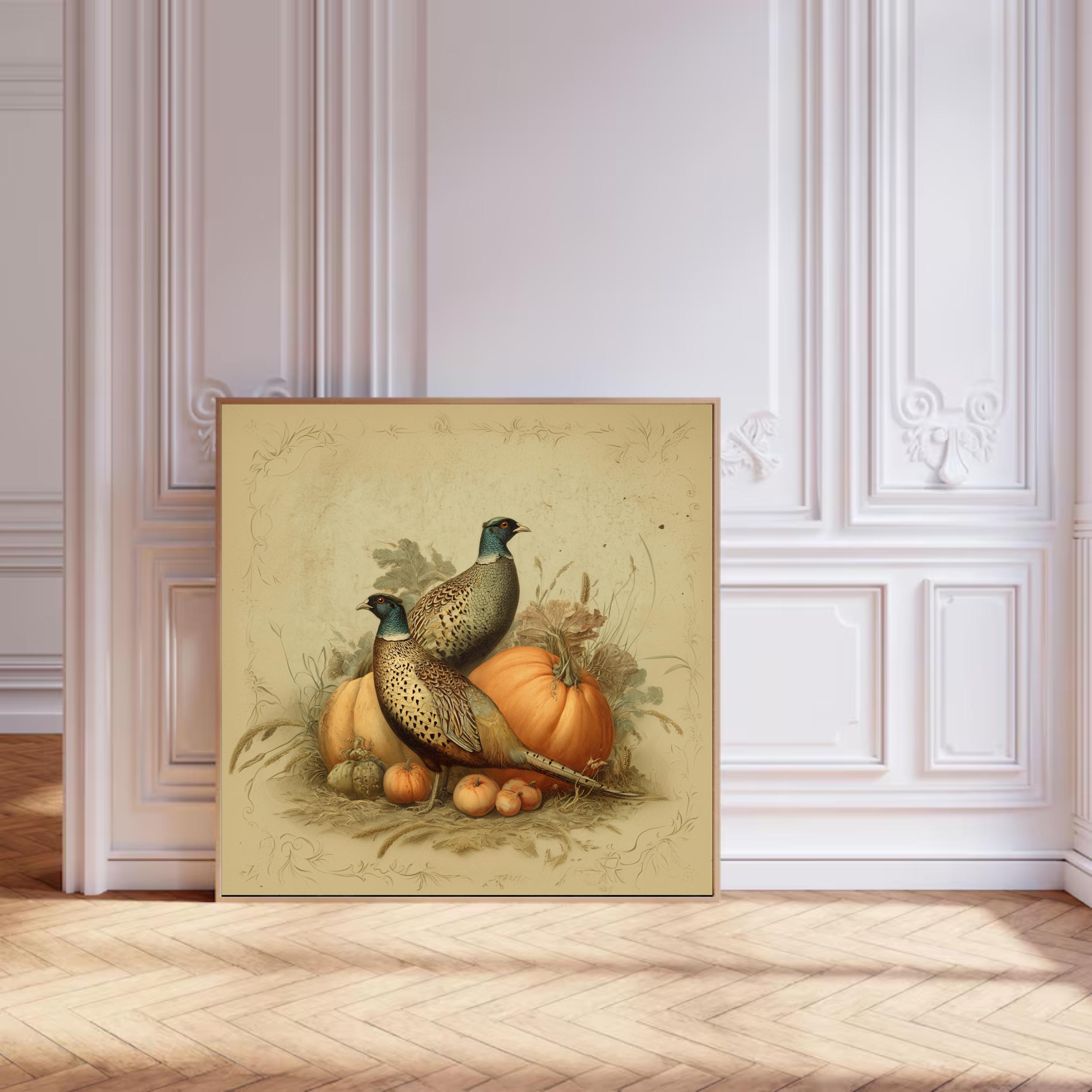 Vintage Pheasant Wildlife Hunter Cabin Decor Print, Pumpkin Fall Accent ...