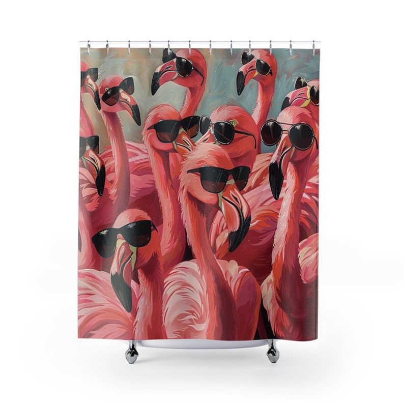 Funny Pink Flamingo Shower Curtain Fun Party Flamingos Shower Curtain Fun Bathroom Decor Funny ...