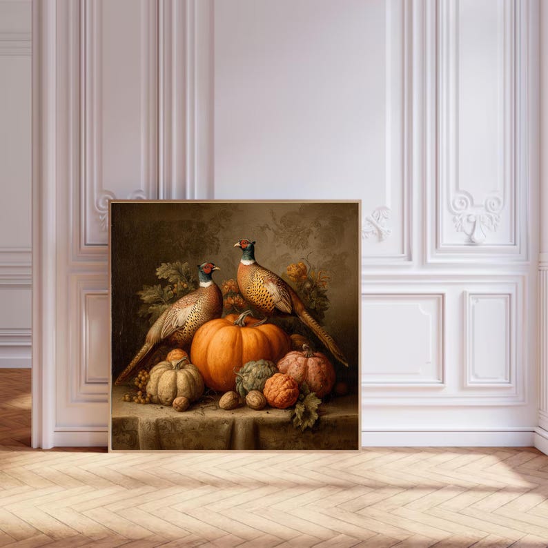 Vintage Pheasant Wildlife Decor Print, Pumpkin Fall Accent, Rustic ...