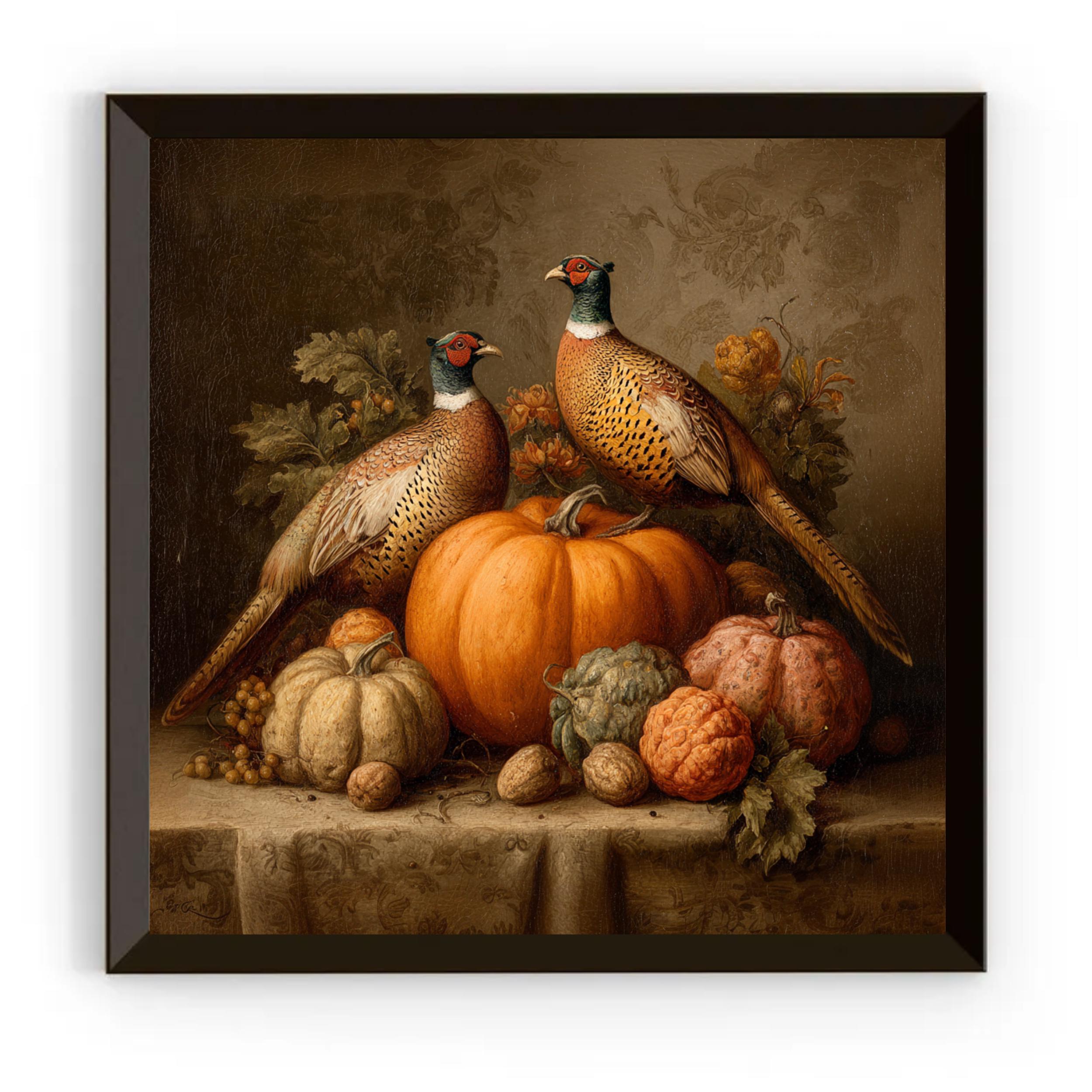 Vintage Pheasant Wildlife Decor Print, Pumpkin Fall Accent, Rustic ...