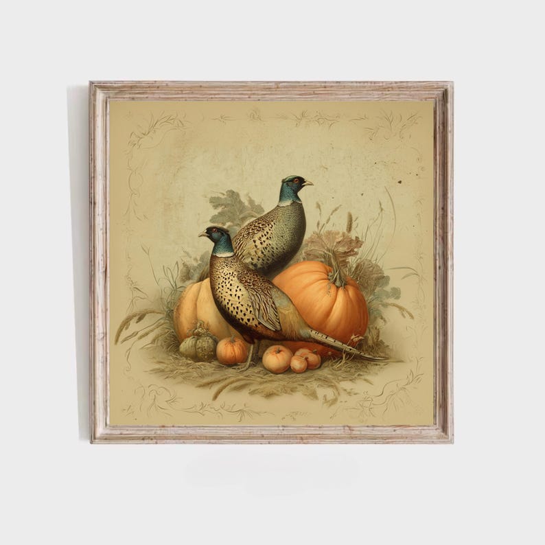 Vintage Pheasant Wildlife Hunter Cabin Decor Print, Pumpkin Fall Accent ...