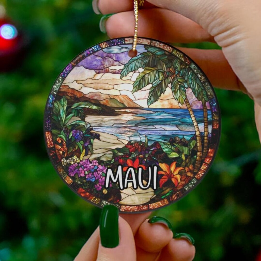 Custom Maui Ornament faux Stained Glass unique Hawaii Souvenir vacation ...