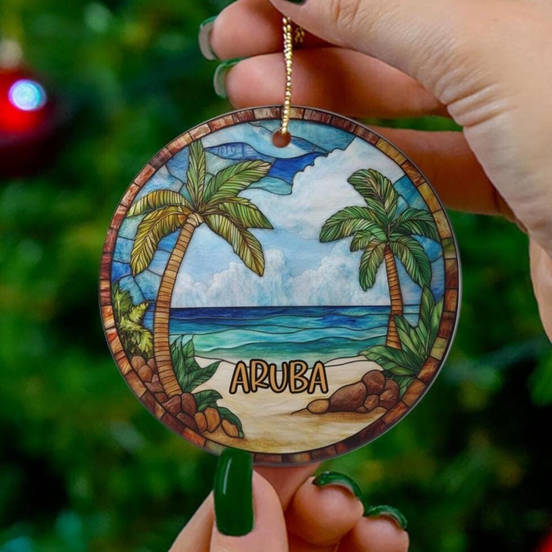 Custom Aruba Ornament | Faux Stained Glass | Unique Beach Souvenir ...