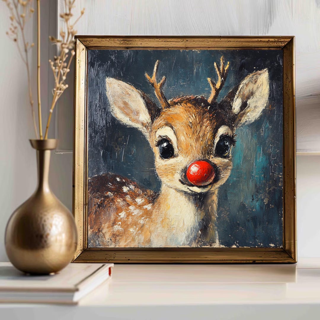 Vintage Rudolph Reindeer Art Print, Cute Print, Whimsical Deer ...