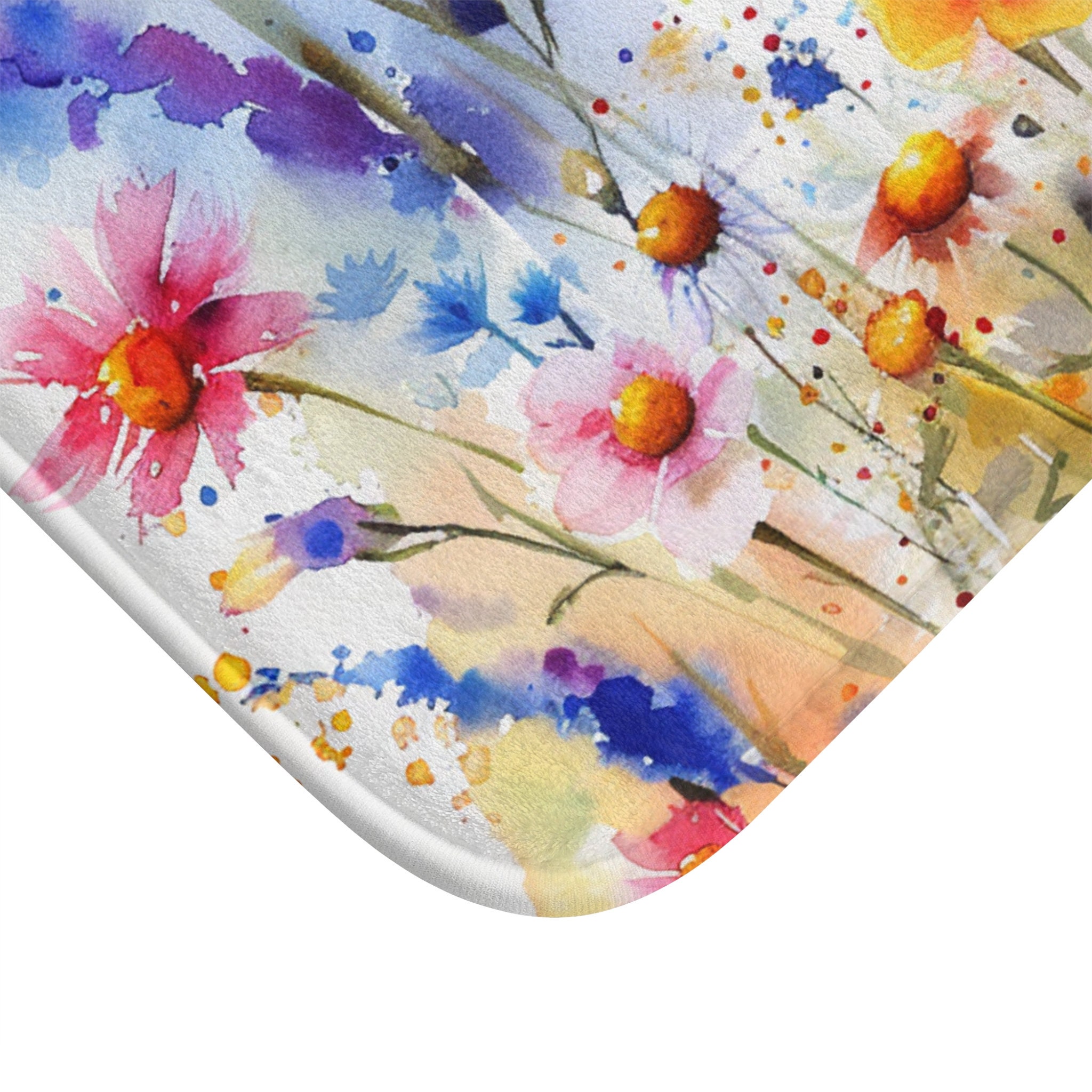 Wildflowers Bath Mat Colorful Floral Bathroom Décor White Blue Green ...