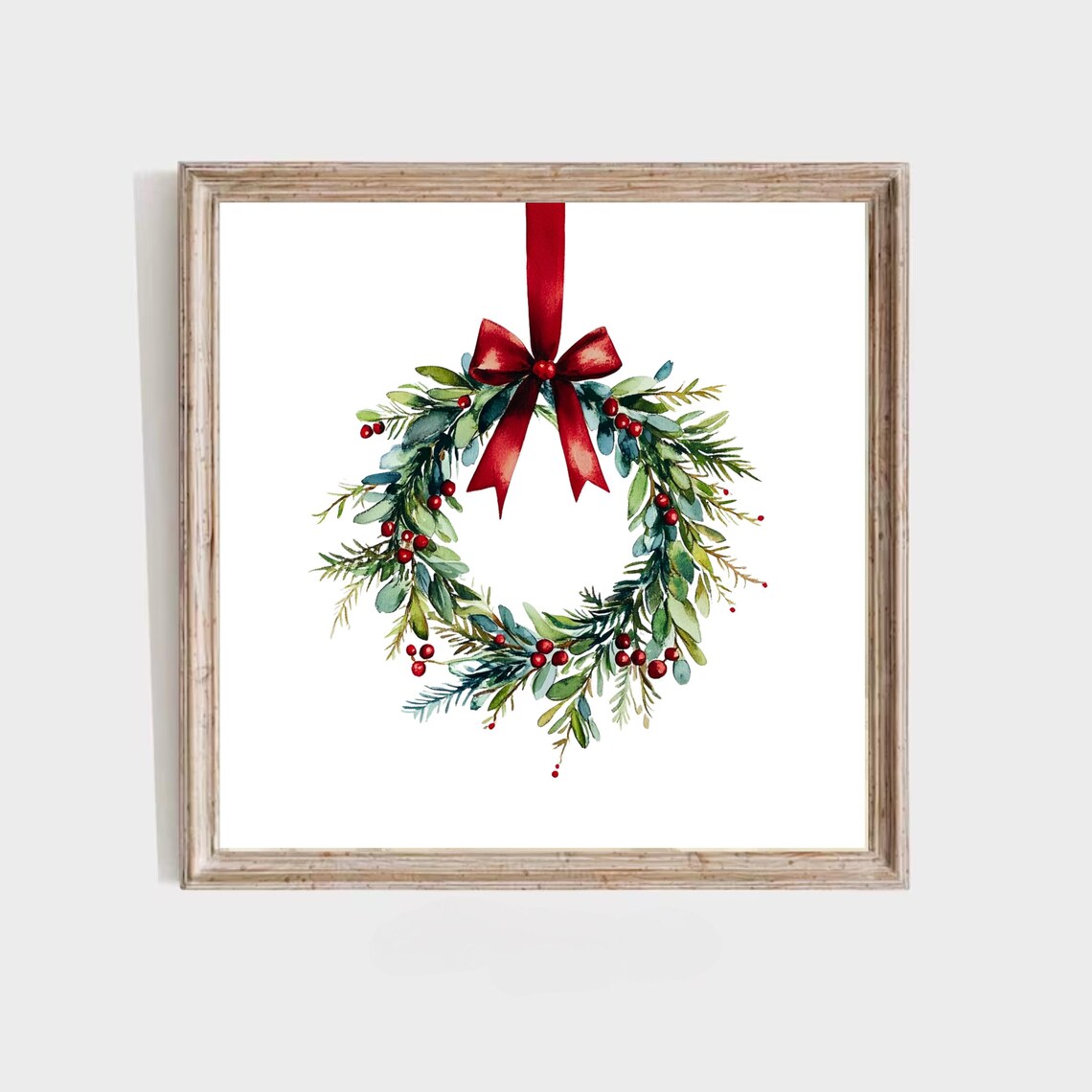Christmas Wreath Art, Christmas Bow Print, Red Bow Wall Art, Matte ...